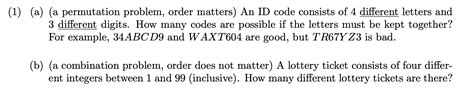 Solved (1) (a) (a permutation problem, order matters) ﻿An ID | Chegg.com