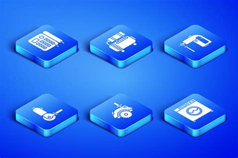 와셔 전화 전기 원형 톱 앵글 그라인더 공기 압축기 및 로터리 해머 드릴 머신 아이콘을 설정합니다 벡터 3차원 형태에 대한 스톡 벡터 아트 및 기타 이미지 Istock