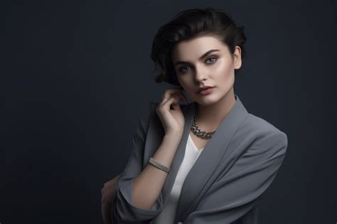 Premium Ai Image Fashionable Woman On Grey Background