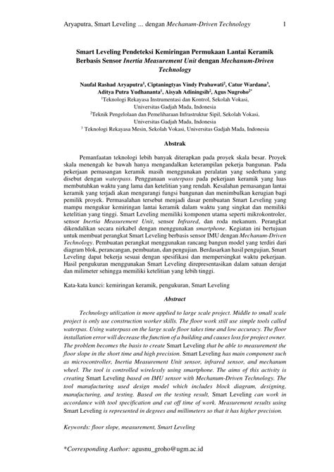 Pdf Smart Leveling Pendeteksi Kemiringan Permukaan Lantai Keramik Berbasis Sensor Inertia