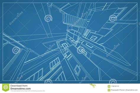 Abstract 3d Rendering Of Building Wireframe Structure Vector Stock Vector Illustration Of