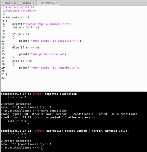 Walkthroughs Week 1 Conditions Error Expression Result Unused