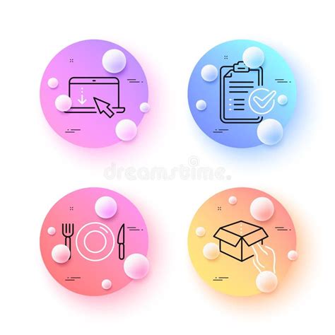 Survey Checklist Scroll Down And Food Minimal Line Icons For Web Application Printing Vector