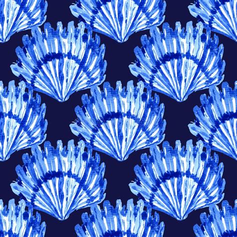 Seamless Pattern With Seashells In Blue Watercolor Stock Illustration