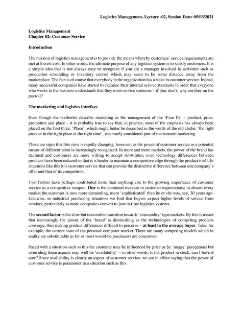 Lecture 02 Logistics Management Logistics Management Chapter 02