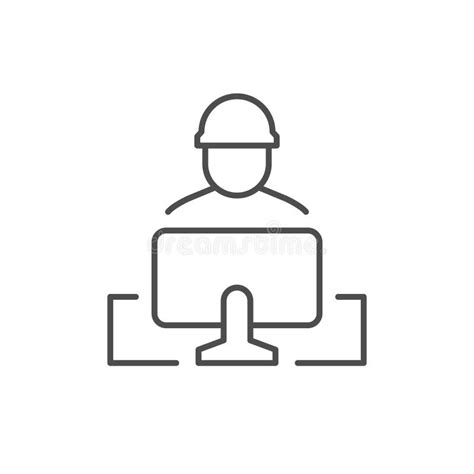 Engineer At Computer Line Outline Icon Stock Vector Illustration Of