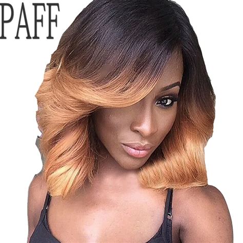 PAFF Ombre Short Lace Front Human Hair Wigs For Women Brazilian Virgin