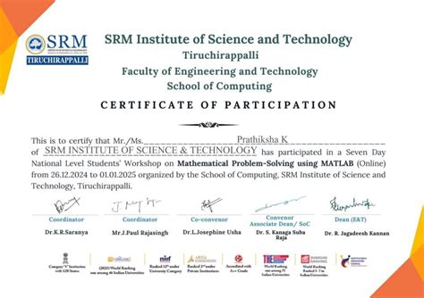 Prathiksha K On Linkedin Matlab Workshop Nationallevel Certificate Stem Problemsolving Srm