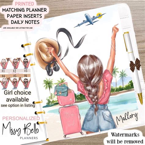 Travel Planner Girl Beach Babe Dashboard INSERT R Cover Set For Your PM MM A A Half Page