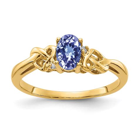 Primal Gold 14 Karat Yellow Gold 6x4mm Oval Tanzanite And Diamond Ring