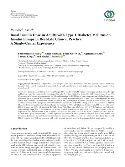 Basal Insulin Dose In Adults With Type 1 Diabetes Mellitus On Insulin