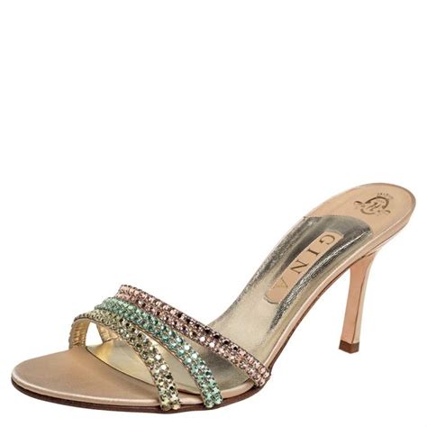 Gina Gold Satin Crystal Embellished Sandals Size 41 Gina The Luxury