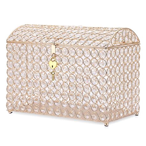 Elldoo Crystal Wedding Card Box With Heart Lock Money Card Box