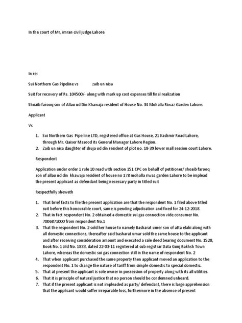 Application Under Order 1 Rule 10 Pdf Public Law Virtue