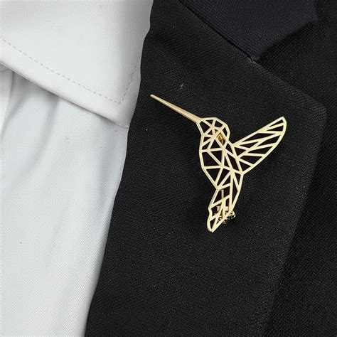 Geometric Hummingbird Brooch Pin Stainless Steel 18k Gold Plated Bird