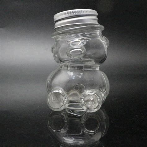 China 9 Oz Honey Bear Shaped Glass Jar Glass Bottle With Black White