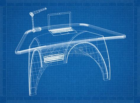 Modern Computer Desk D Blueprint Stock Illustration Illustration Of