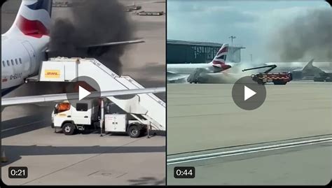 Scary Ground Vehicle At Londons Heathrow Airport Bursts Into Flames