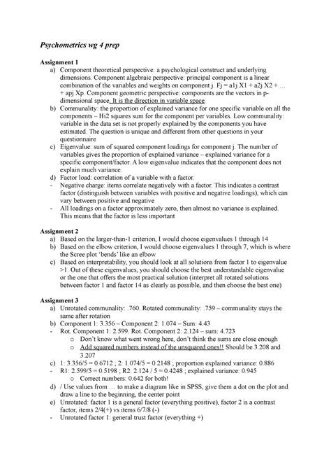 Psychometrics Wg Prep Psychometrics Wg Prep Assignment A Component Theoretical