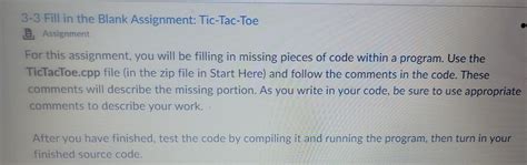 Solved 3 3 Fill In The Blank Assignment Tic Tac Toe B