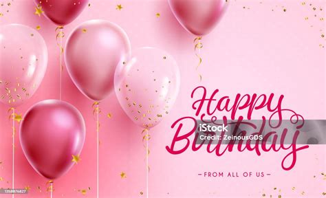 생일 핑크 풍선 벡터 디자인 생일 축하 인사말 텍스트와 가리 풍선 과 금 색종이 소녀 파티 요소 용 출생 날 축하 메시지 장식