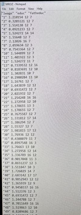 Solved 1 Use The Data Set MROZ Txt To Do The Following Chegg Com