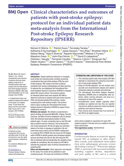 Pdf Clinical Characteristics And Outcomes Of Patients With Post Stroke Epilepsy Protocol For