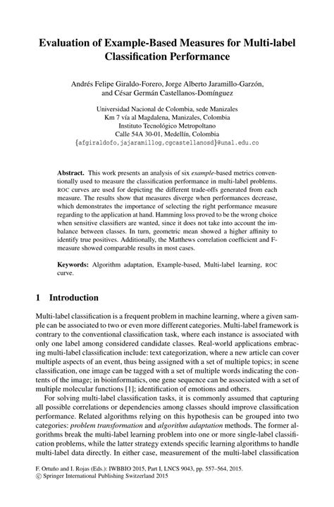 Pdf Evaluation Of Example Based Measures For Multi Label Classification Performance