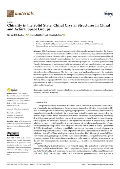 Pdf Chirality In The Solid State Chiral Crystal Structures In Chiral