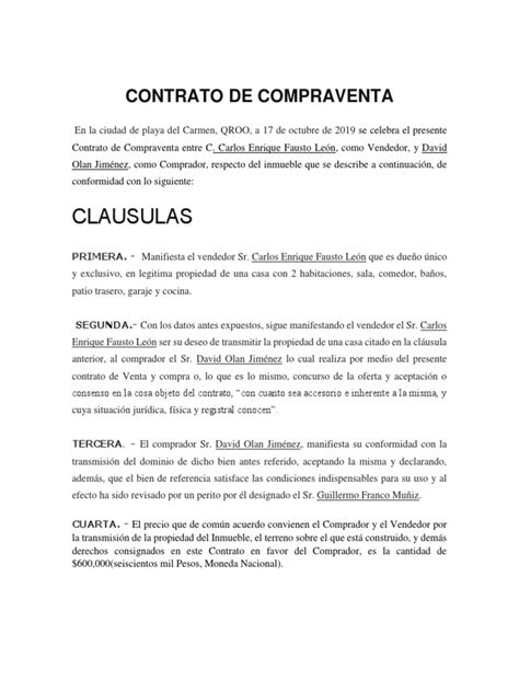 Clausulas Contrato De Compraventa Propiedad Instituciones Sociales