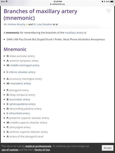 Maxillary Artery Branches Mnemonic