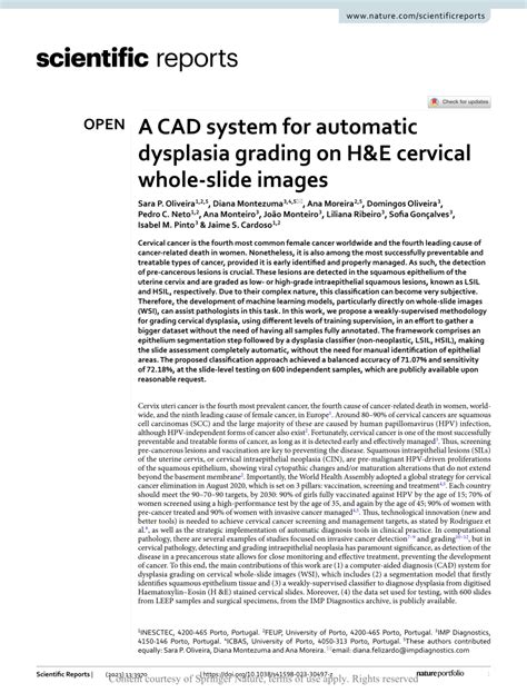 Pdf A Cad System For Automatic Dysplasia Grading On H E Cervical
