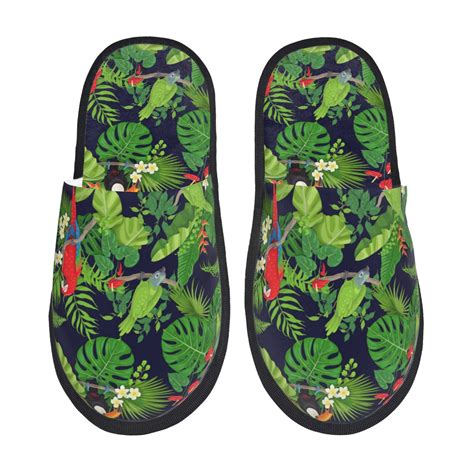 Slippers For Women Men Cute Parrot Toucan Monstera Warm Womens Mens