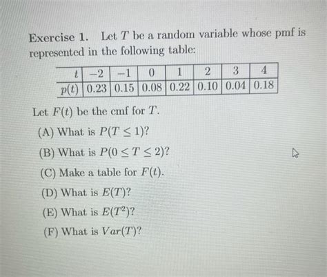 solved exercise 1 let t be a random variable whose pmf is