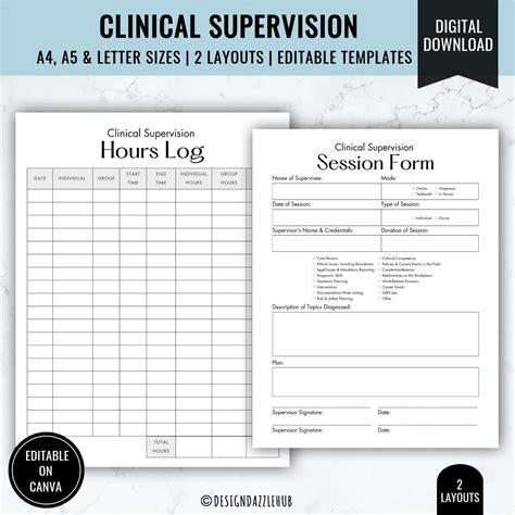 Editable Clinical Supervision Session Form And Hours Log Template Clinical Supervision Note