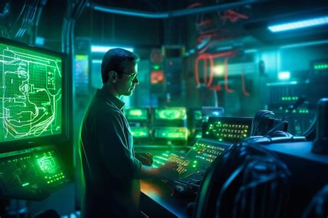 Premium Ai Image Engineer Monitoring Critical Information At A Cuttingedge Robotic Line For