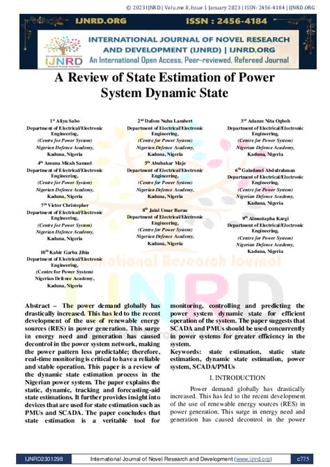 pdf a review of state estimation of power system dynamic state