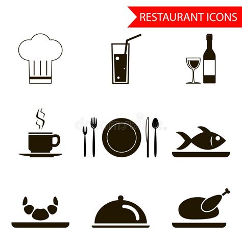 Vector Fijado Iconos Del Sihouette Del Restaurante Ilustración del Vector Ilustración de plato