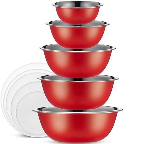 Stainless Steel Mixing Bowls With Lids Set Red Whysko