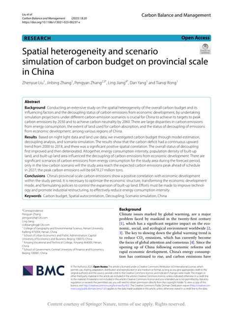 Pdf Spatial Heterogeneity And Scenario Simulation Of Carbon Budget On Provincial Scale In China