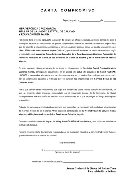 C A R T A C O M P R O M I S O Servicio Social Carreras Afines