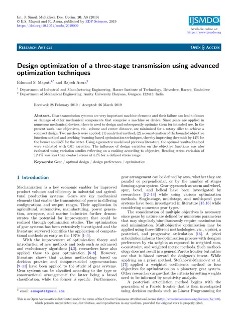 Pdf Design Optimization Of A Three Stage Transmission Using Advanced