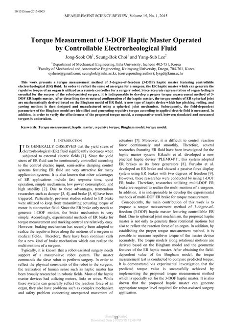Pdf Torque Measurement Of Dof Haptic Master Operated By