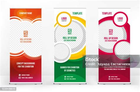 롤업 배너 템플릿 최신 휴대용 스탠드 롤업 광고 프리젠 테이션 용 배너 컨퍼런스 전시회 제품 홍보 및 광고를위한 모바일 디자인 배너 배너 표지판에 대한 스톡 벡터 아트 및