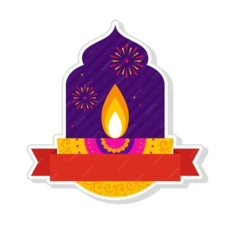 Premium Vector Sticker Style Blank Ribbon With Burning Oil Lamp Diya