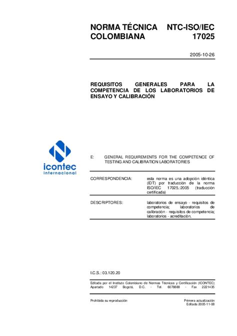 Pdf Norma TÉcnica Ntc Isoiec Colombiana 17025 Requisitos Generales