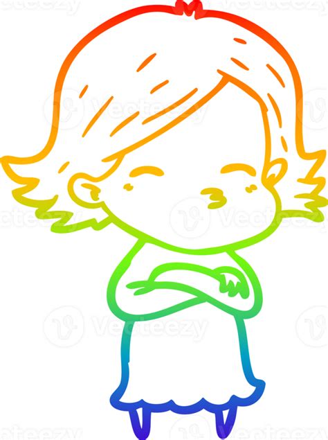Rainbow Gradient Line Drawing Cartoon Woman 43396489 Png