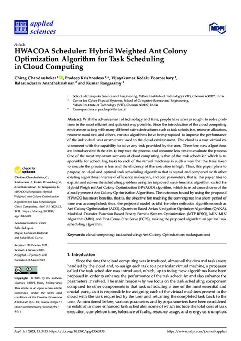 Pdf Hwacoa Scheduler Hybrid Weighted Ant Colony Optimization Algorithm For Task Scheduling In