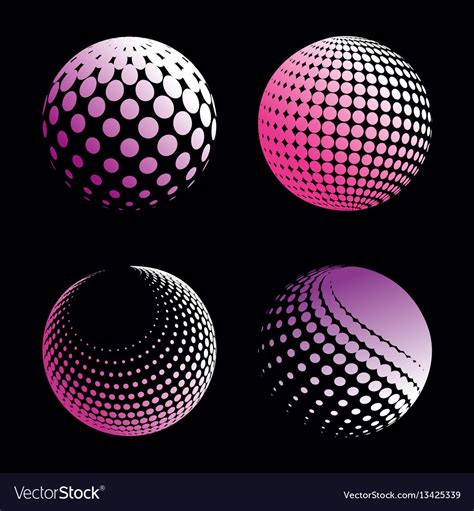Set Abstract Halftone 3d Spheres 4 Royalty Free Vector Image