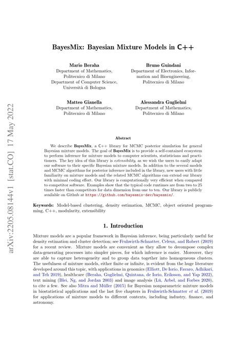 Pdf Bayesmix Bayesian Mixture Models In C